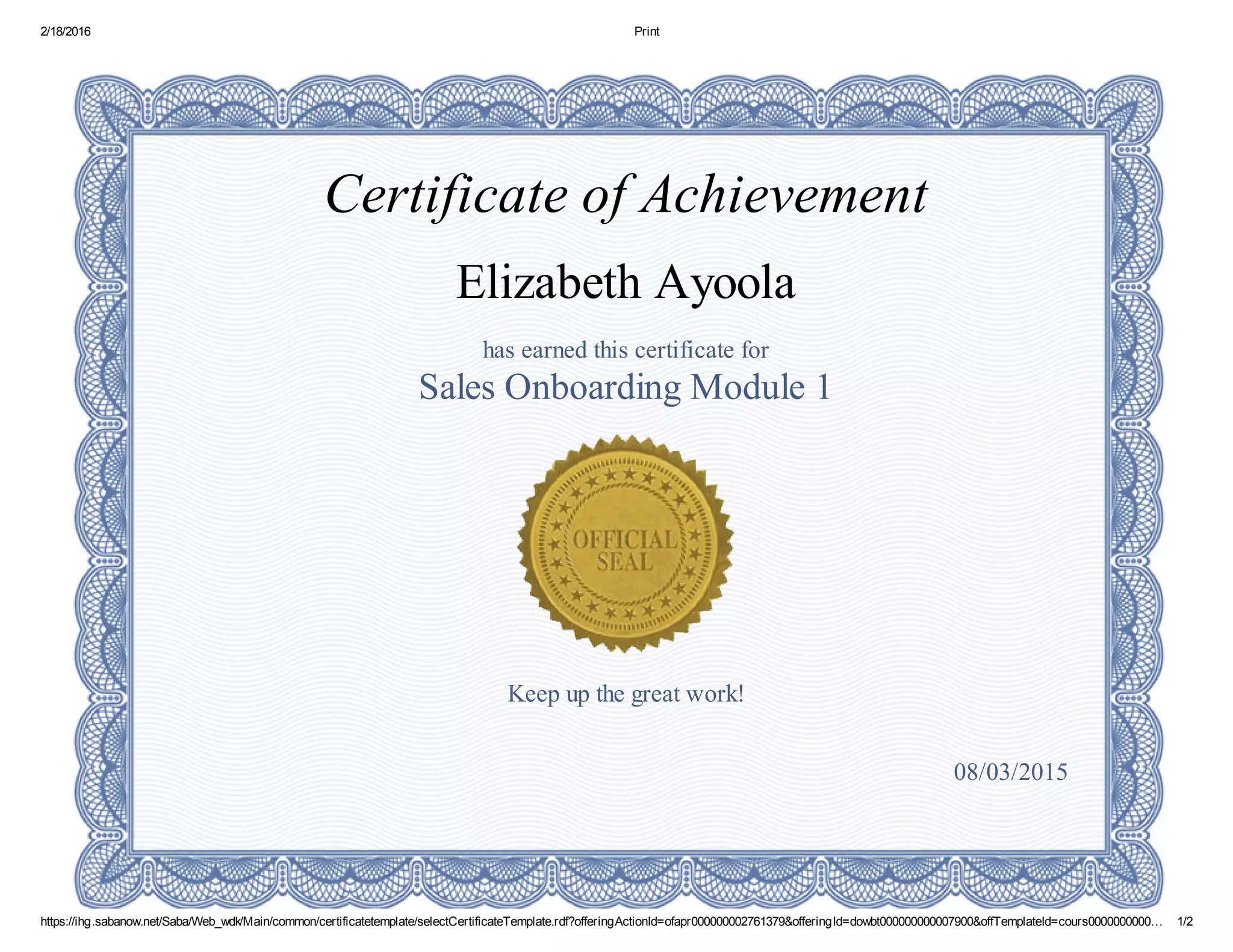 Sales Onboarding Module 1 Certificate | PDF