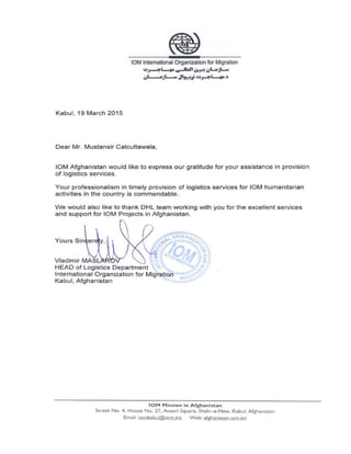 IOM Appreciatian Letter | PDF