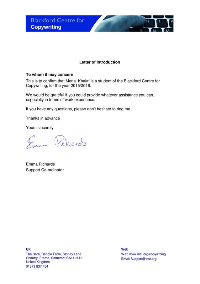 Letter Of Introduction | PDF