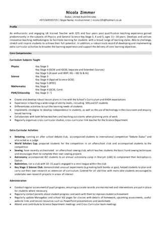 Nicola Zimmer CV. 2014 | DOC | Professional School | Postgraduate Education