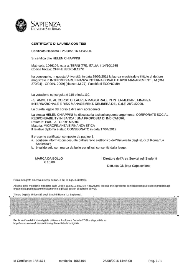 certificato laurea magistrale | PDF