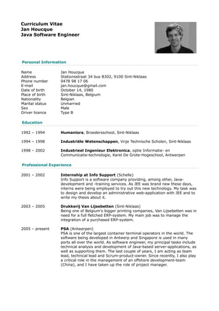 CV Jan Houcque | PDF