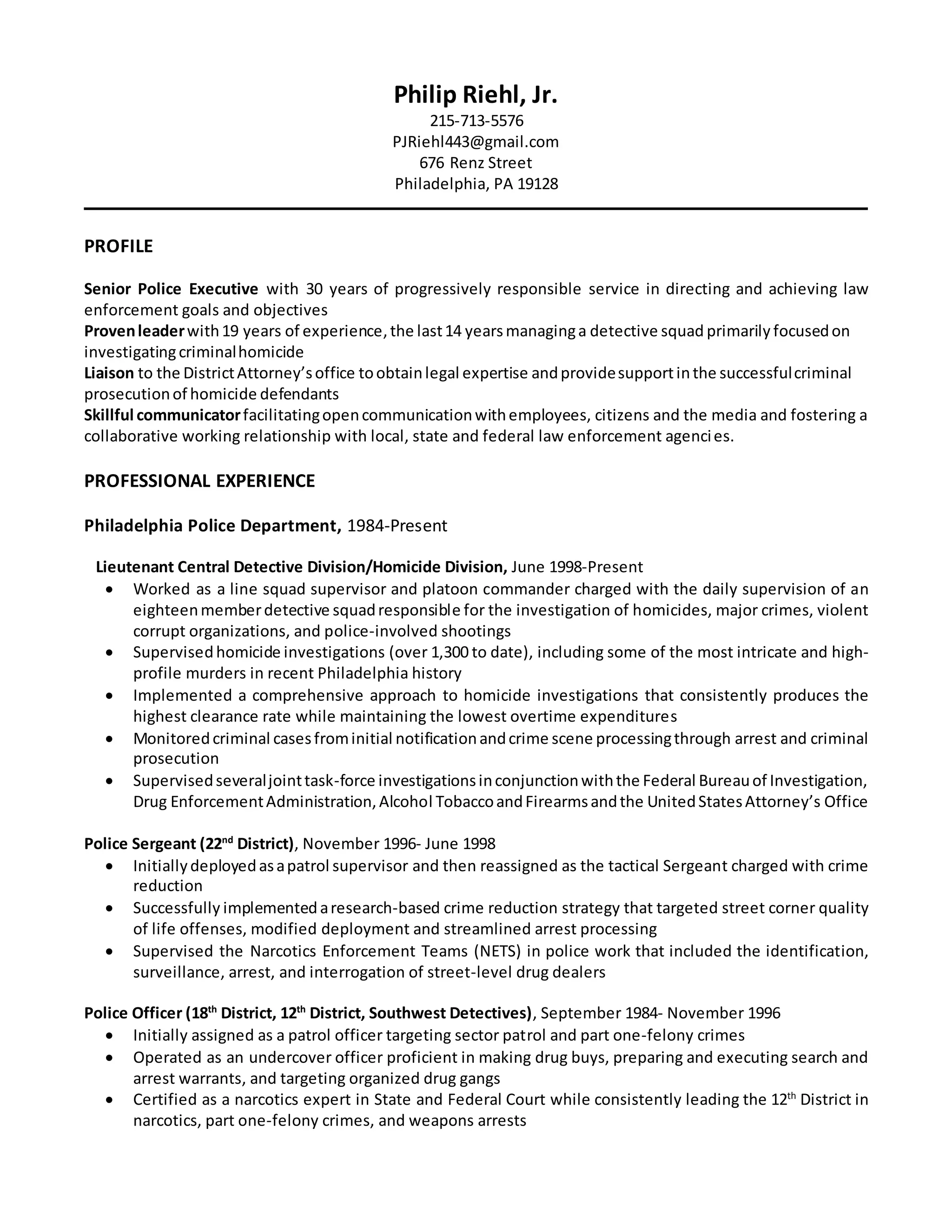 Philip Riehl- Resume[1] | DOCX | Crime & Harmful Acts to Individuals ...