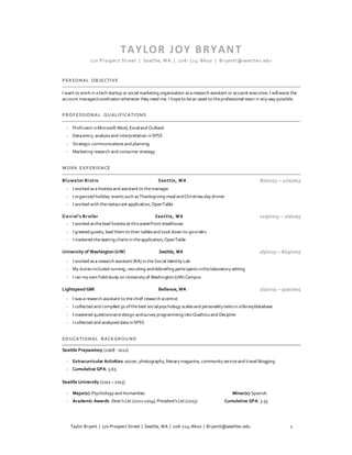 Taylor Bryant's Resume July 2015 | DOCX | Education