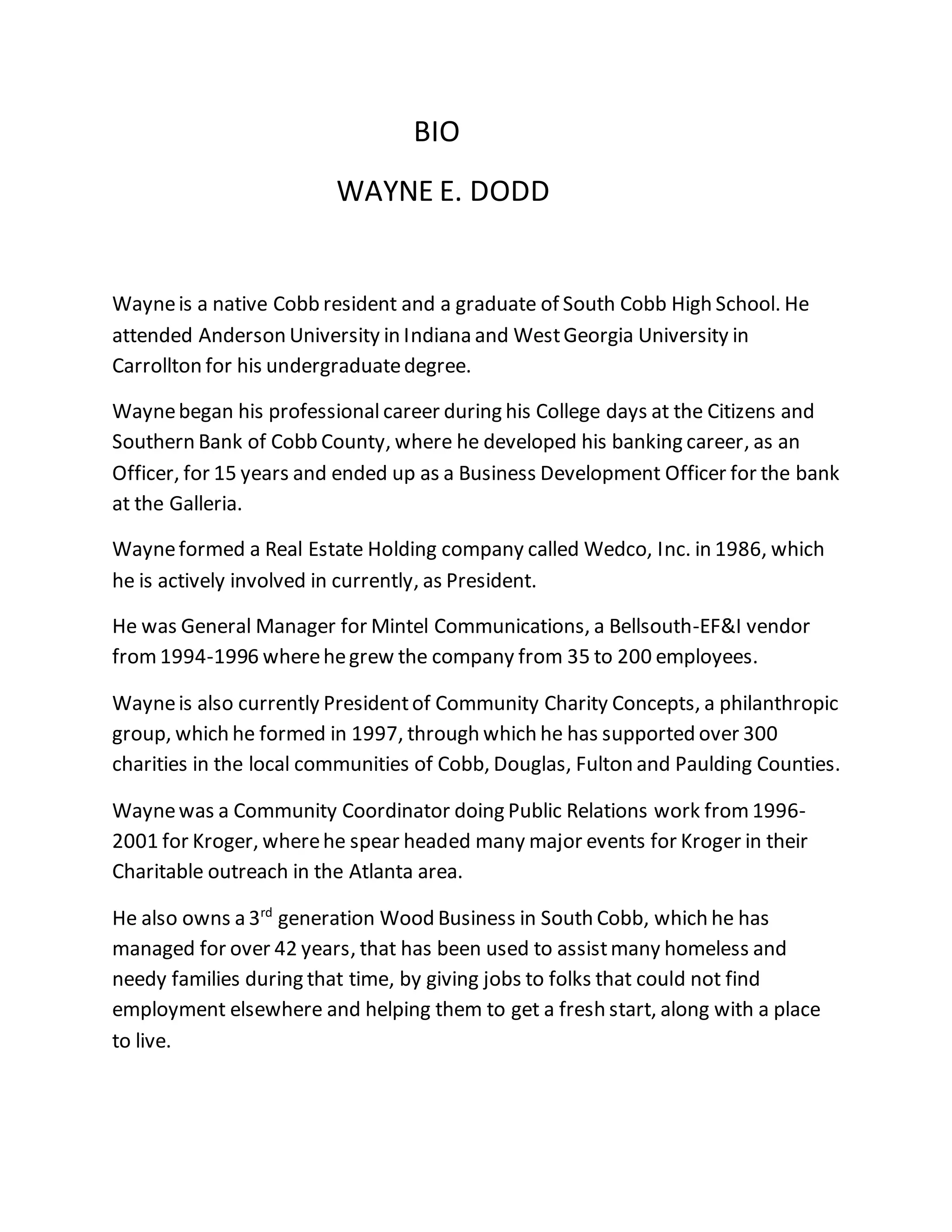 BIO.docx Wayne Dodd | PDF