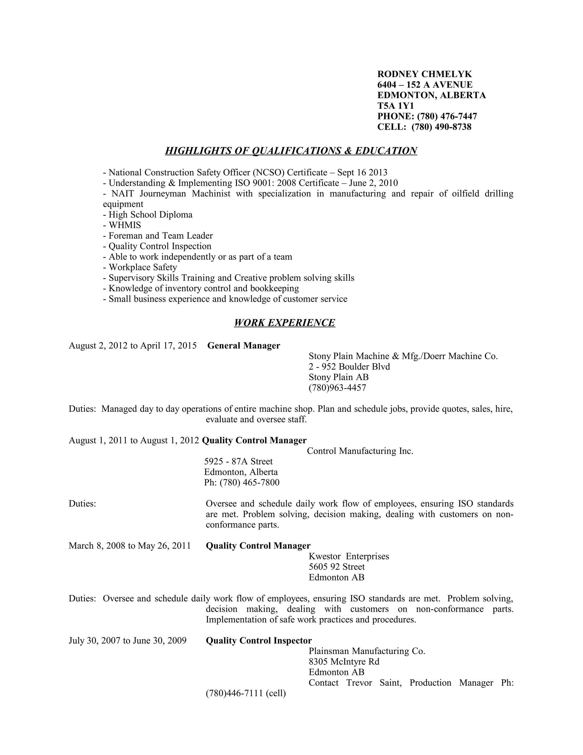 Resume Rod full 2015 | DOC