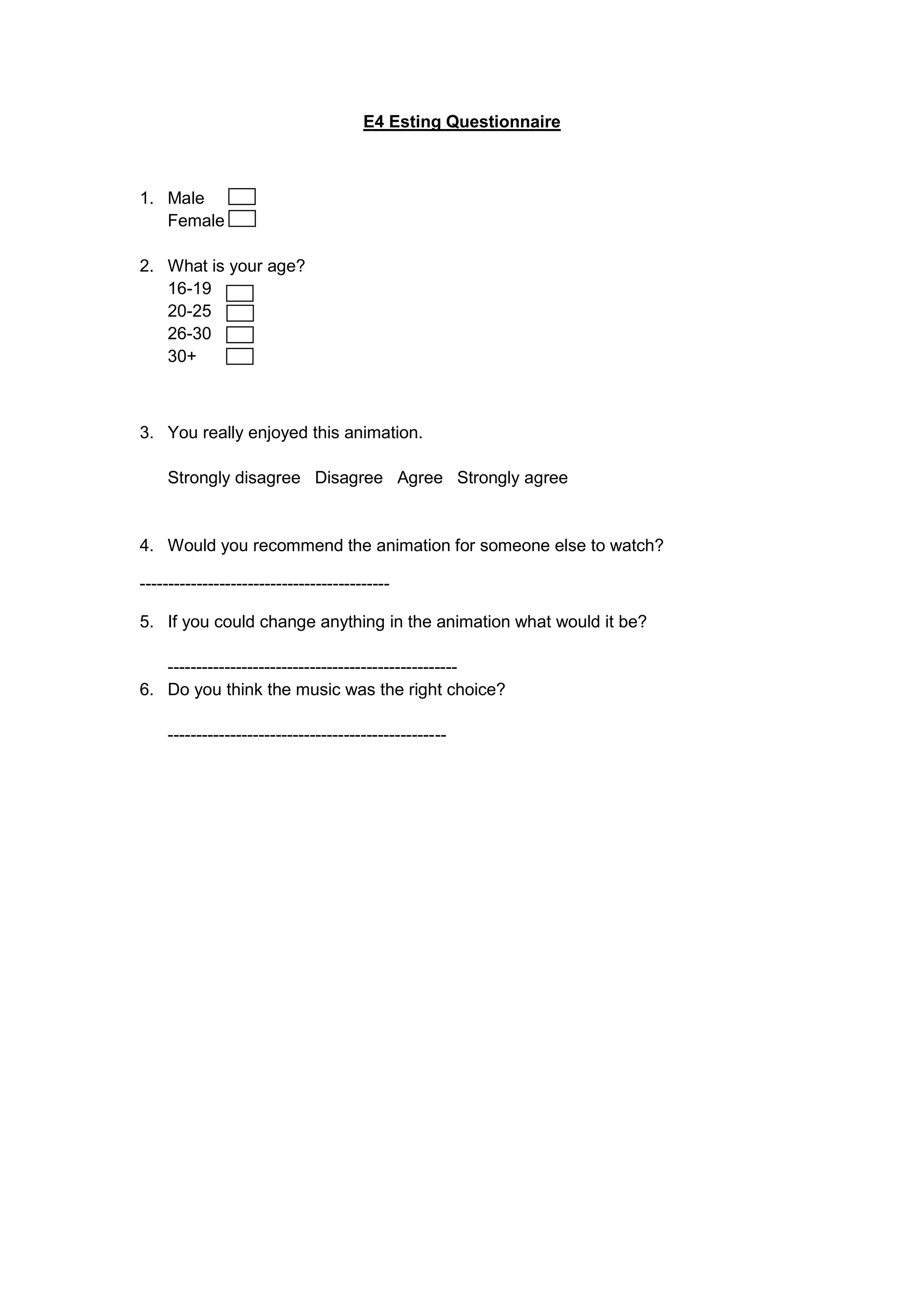 E4 esting questionnaire | DOCX