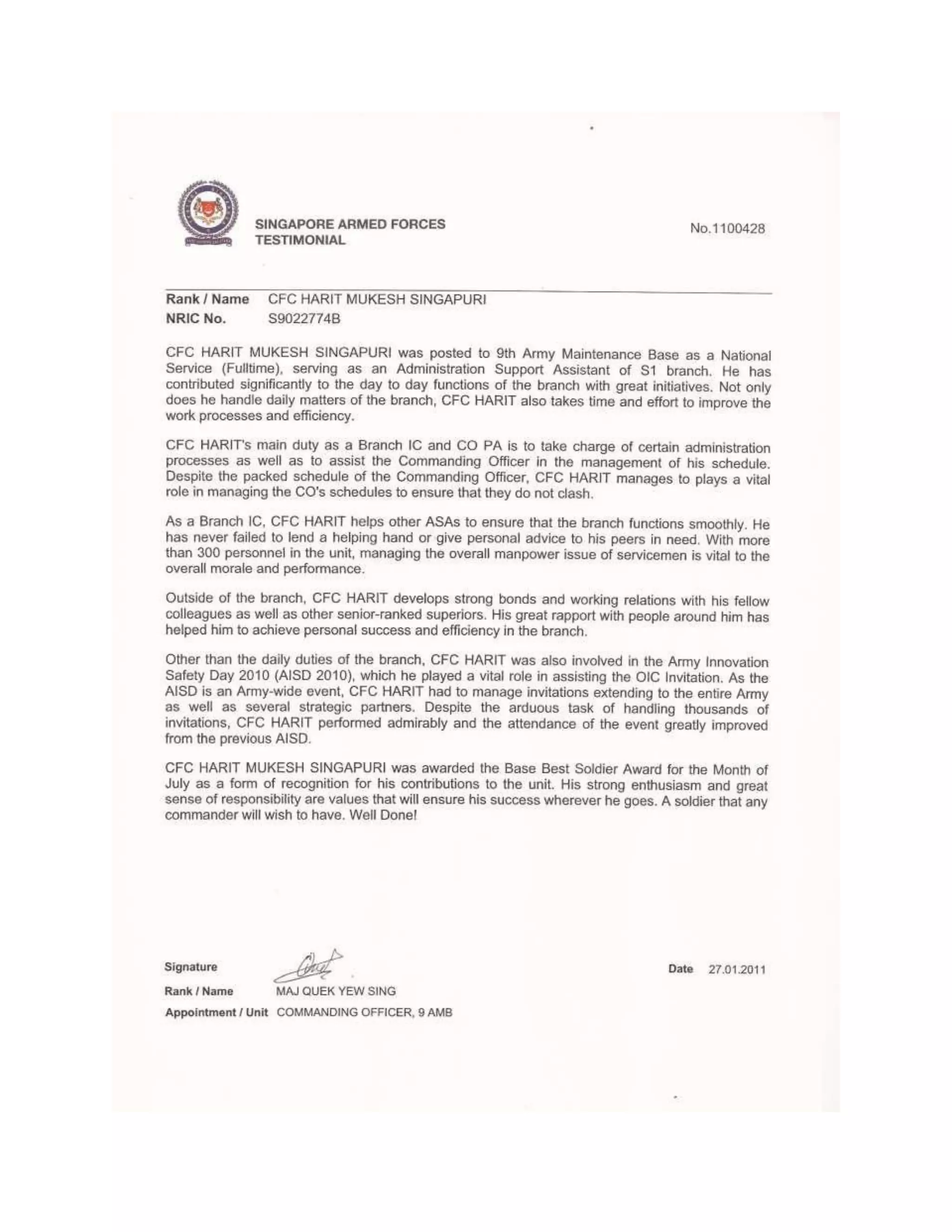 SAF Testimonial with Award | PDF