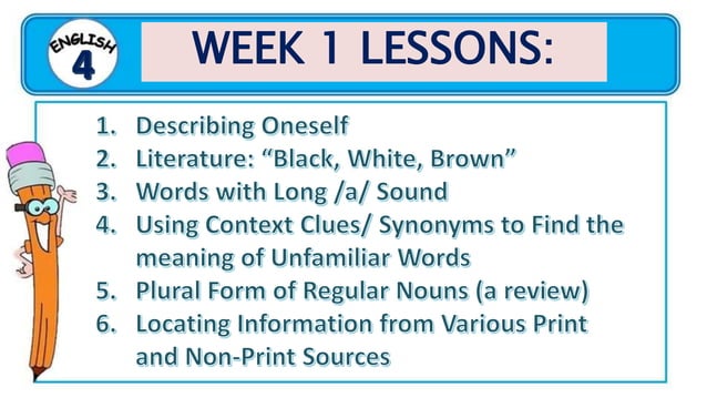 English Grade 4 1st Quarter Week 1 Day 1-5 | PPTX