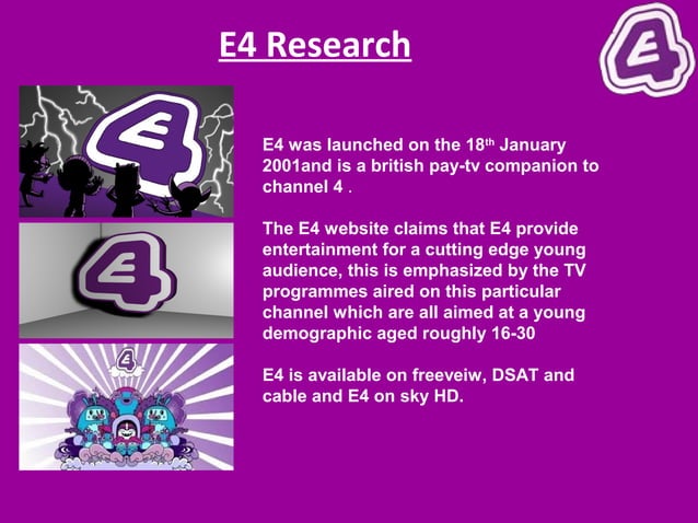 E4 stings research | PPT | Television | Entertainment
