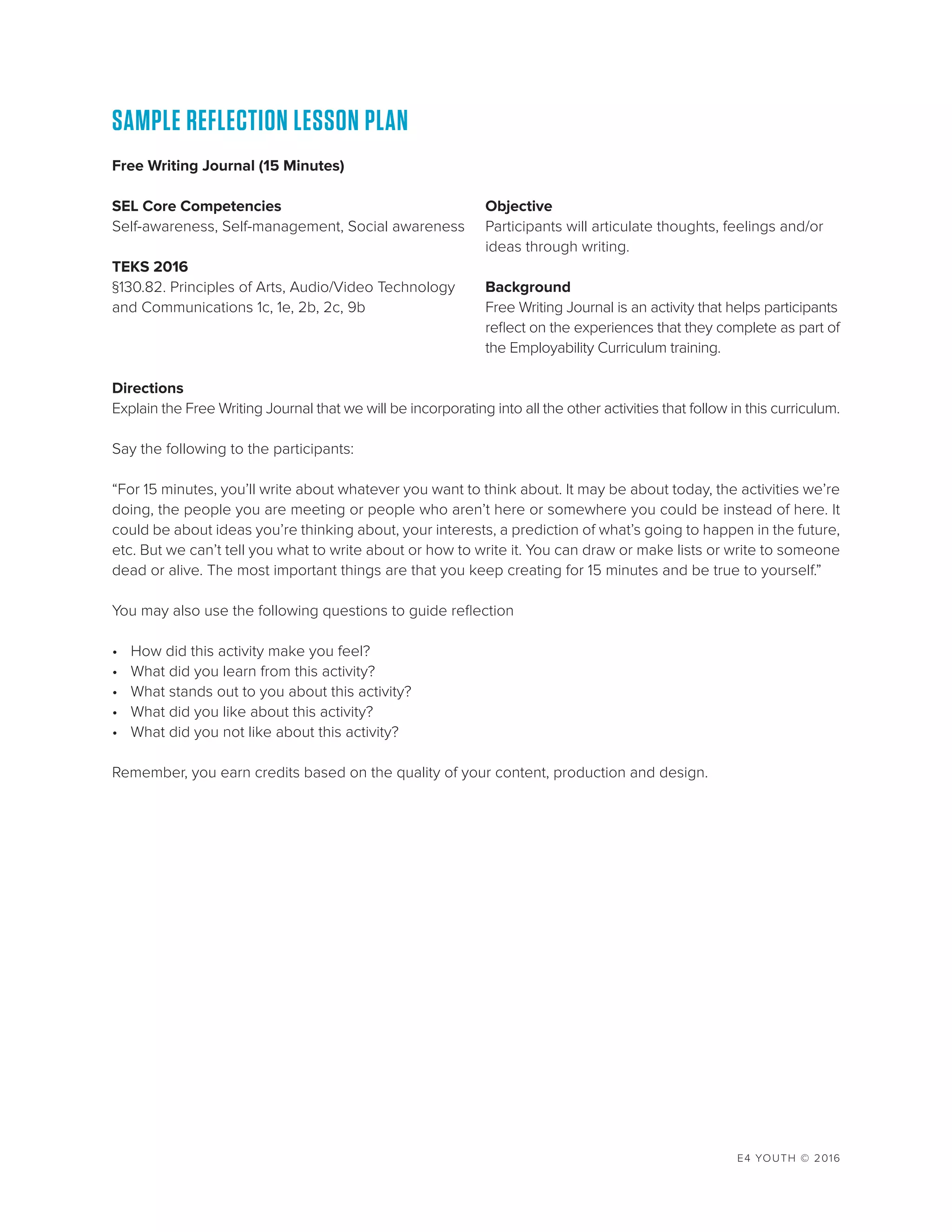 E4 Youth Employability Curriculum Sample | PDF