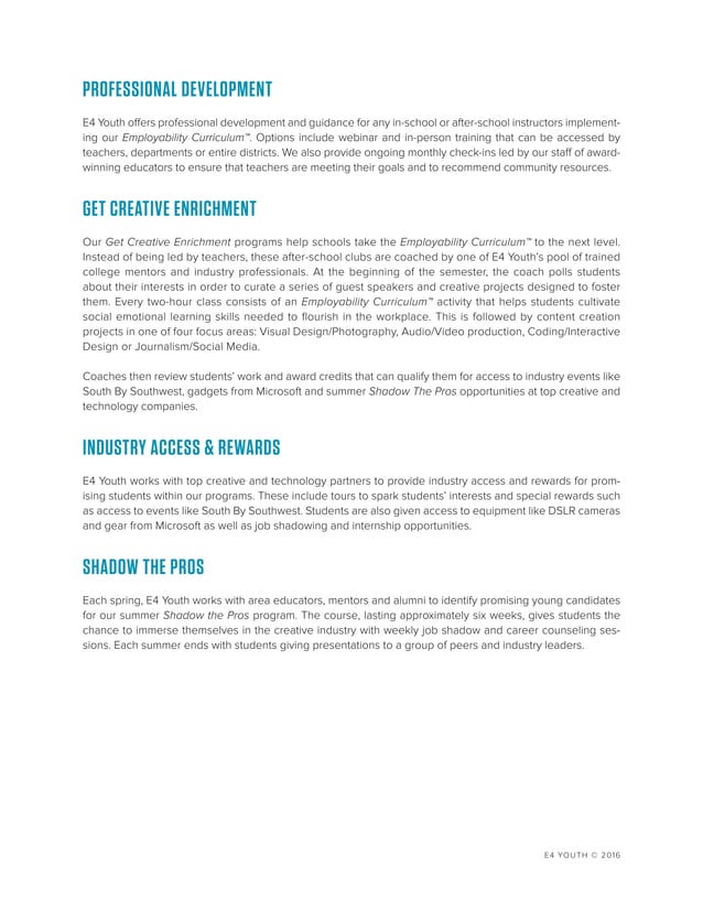 E4 Youth Program Overview | PDF
