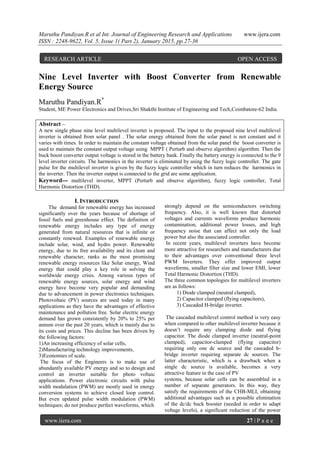 Nine Level Inverter with Boost Converter from Renewable Energy Source | PDF