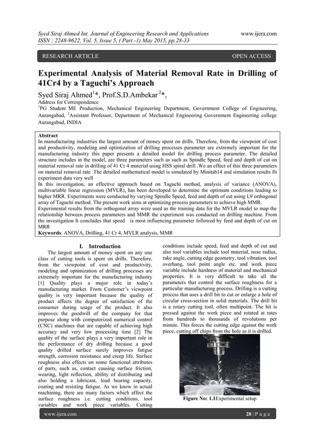 Experimental Analysis of Material Removal Rate in Drilling of 41Cr4 by ...