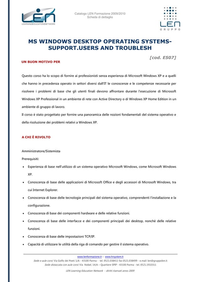 MS windows desktop operating systems support.users and troublesh - Scheda corso LEN | PDF ...