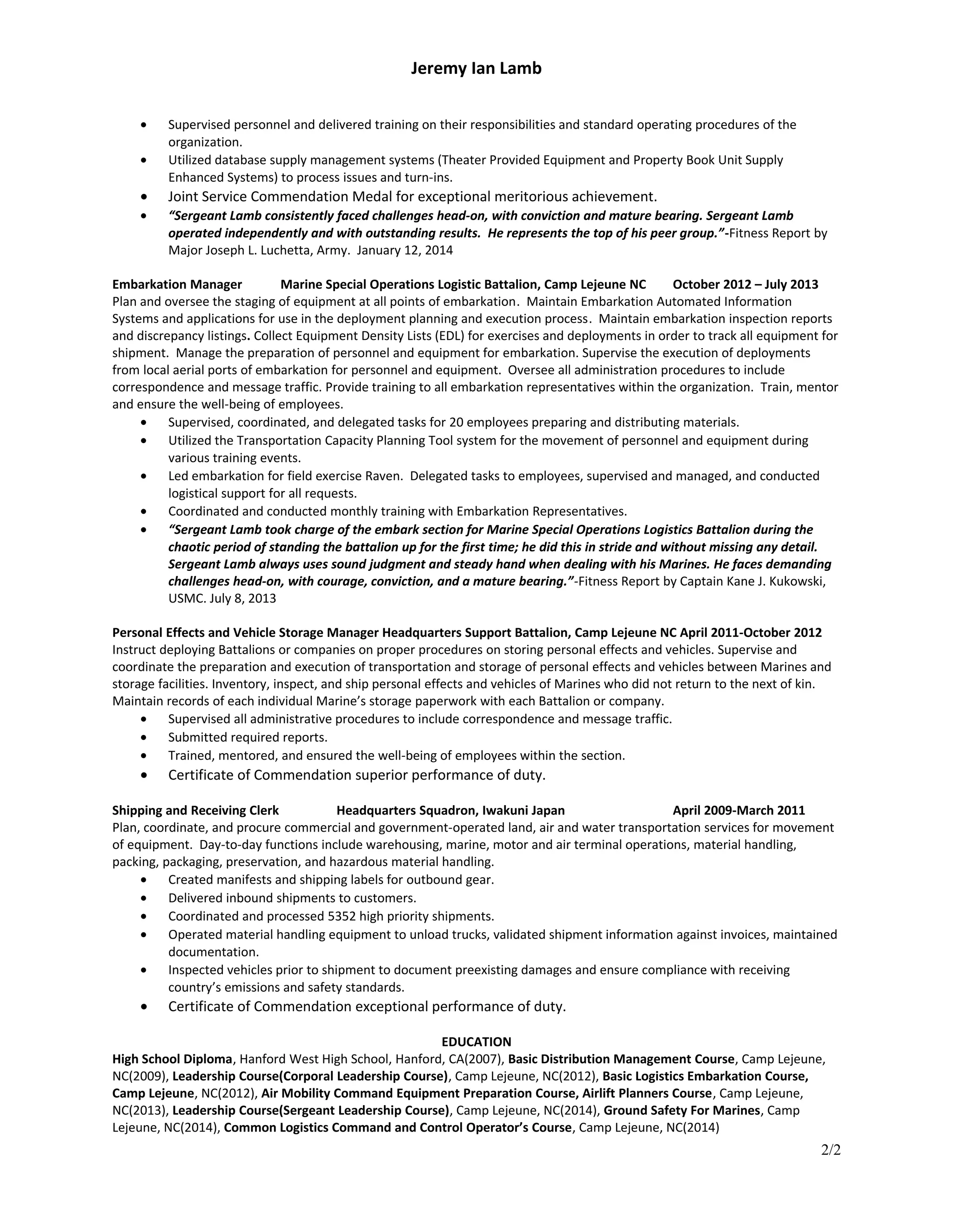 Jeremy Lamb Resume v2 | DOC