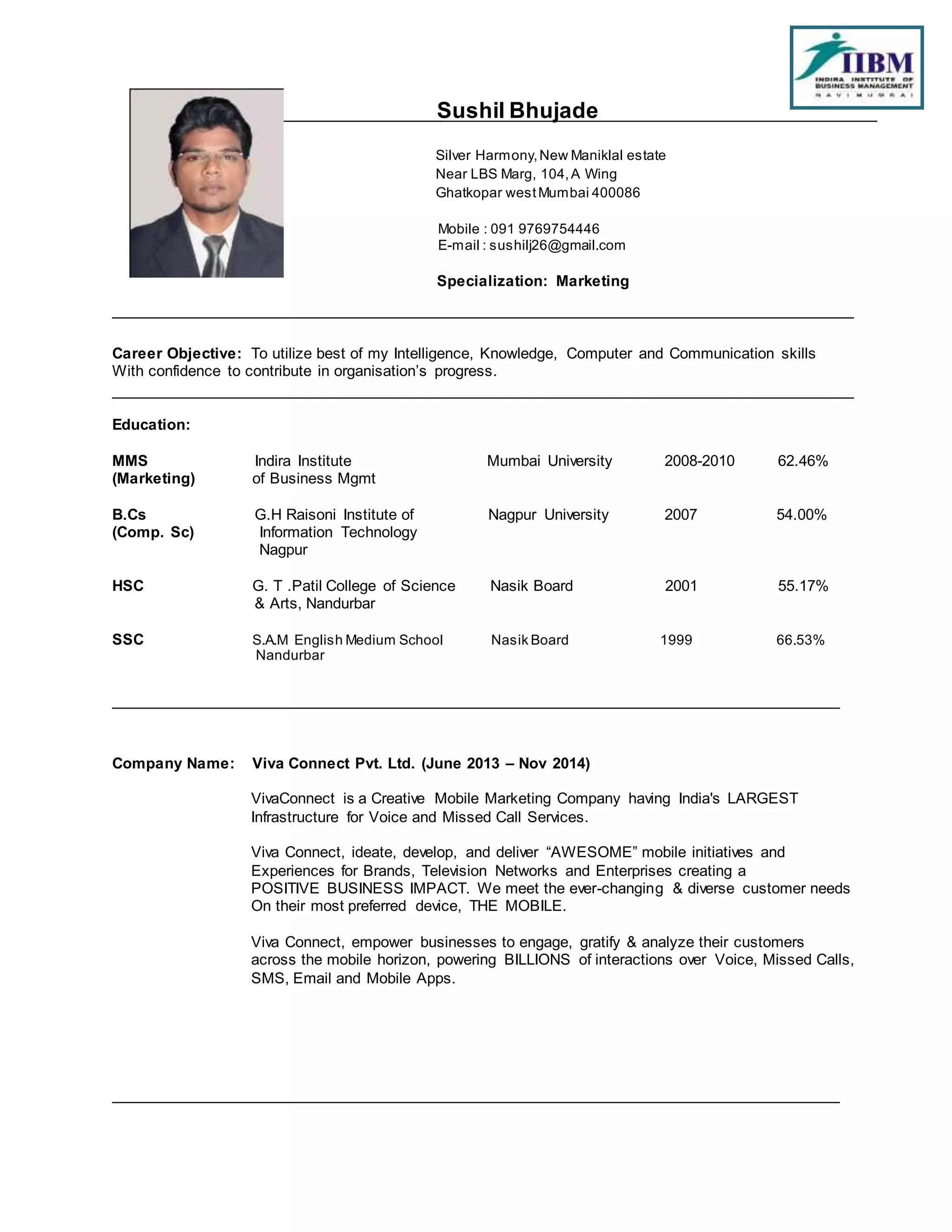 Sushil Bhujade cv | DOCX | Computer Software and Applications | Computing