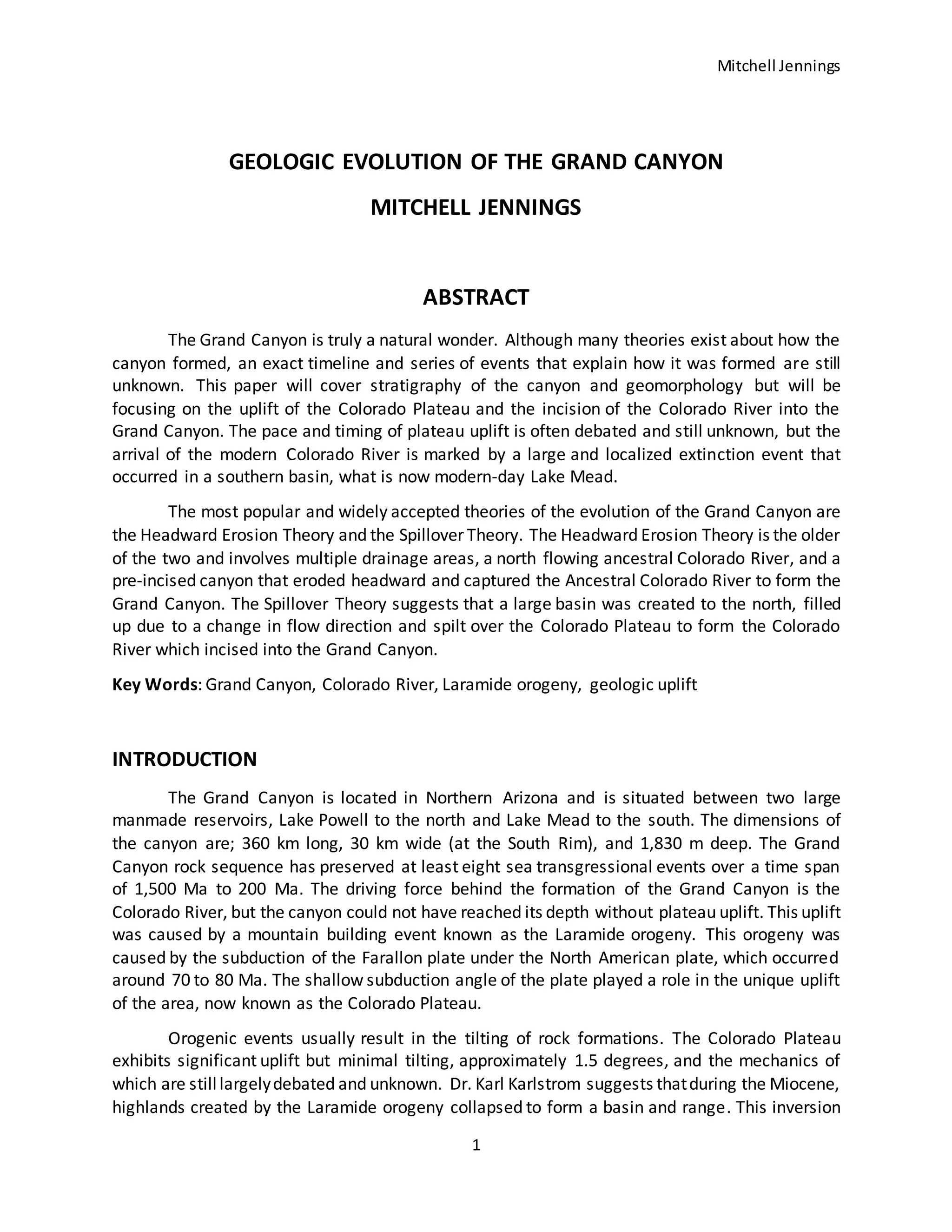 Geologic Evolution of the Grand Canyon | DOCX