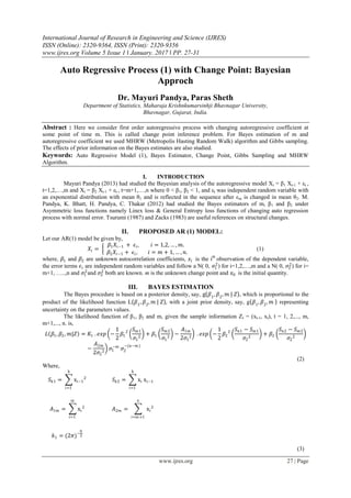 Auto Regressive Process (1) with Change Point: Bayesian Approch | PDF