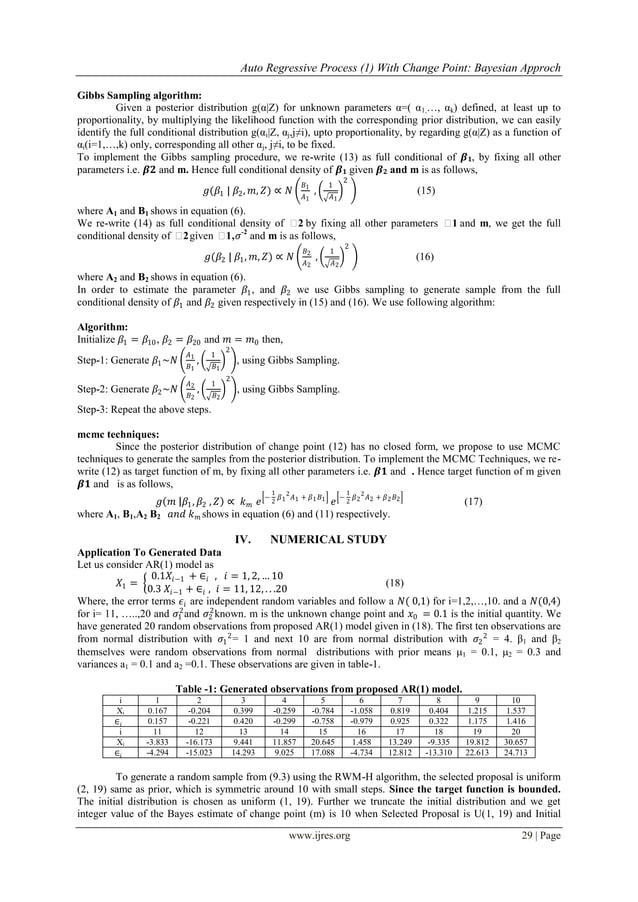 Auto Regressive Process (1) with Change Point: Bayesian Approch | PDF