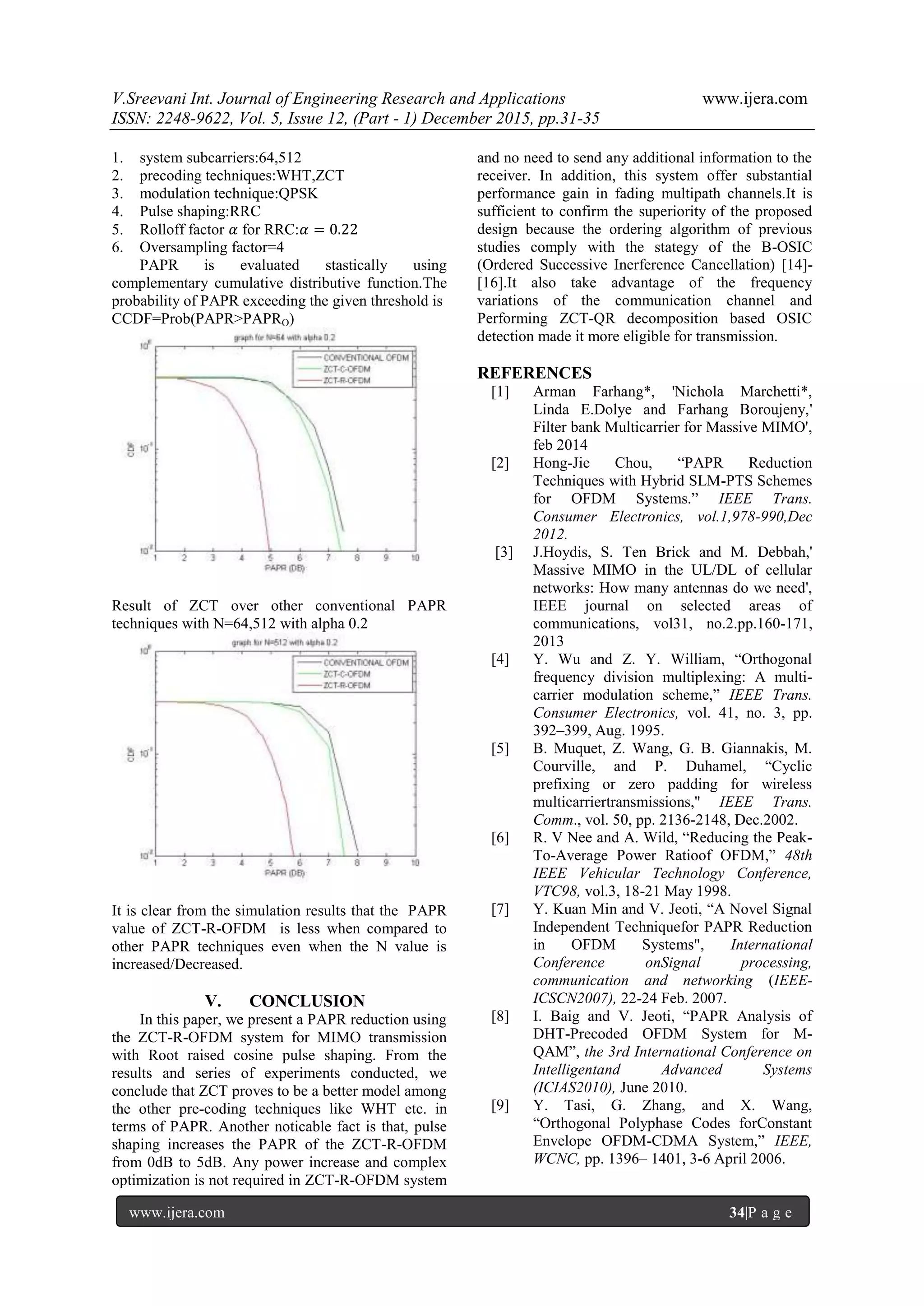 Reduction Of Papr And Efficient Detection Ordering Scheme For Mimo Transmission Systems Using