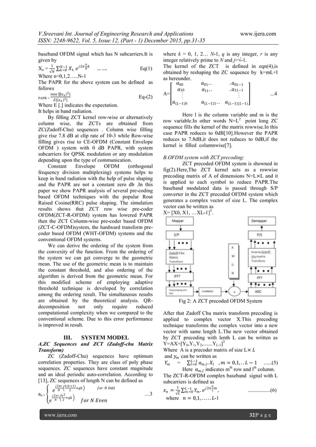Reduction of PAPR and Efficient detection ordering scheme for MIMO Transmission Systems Using ...