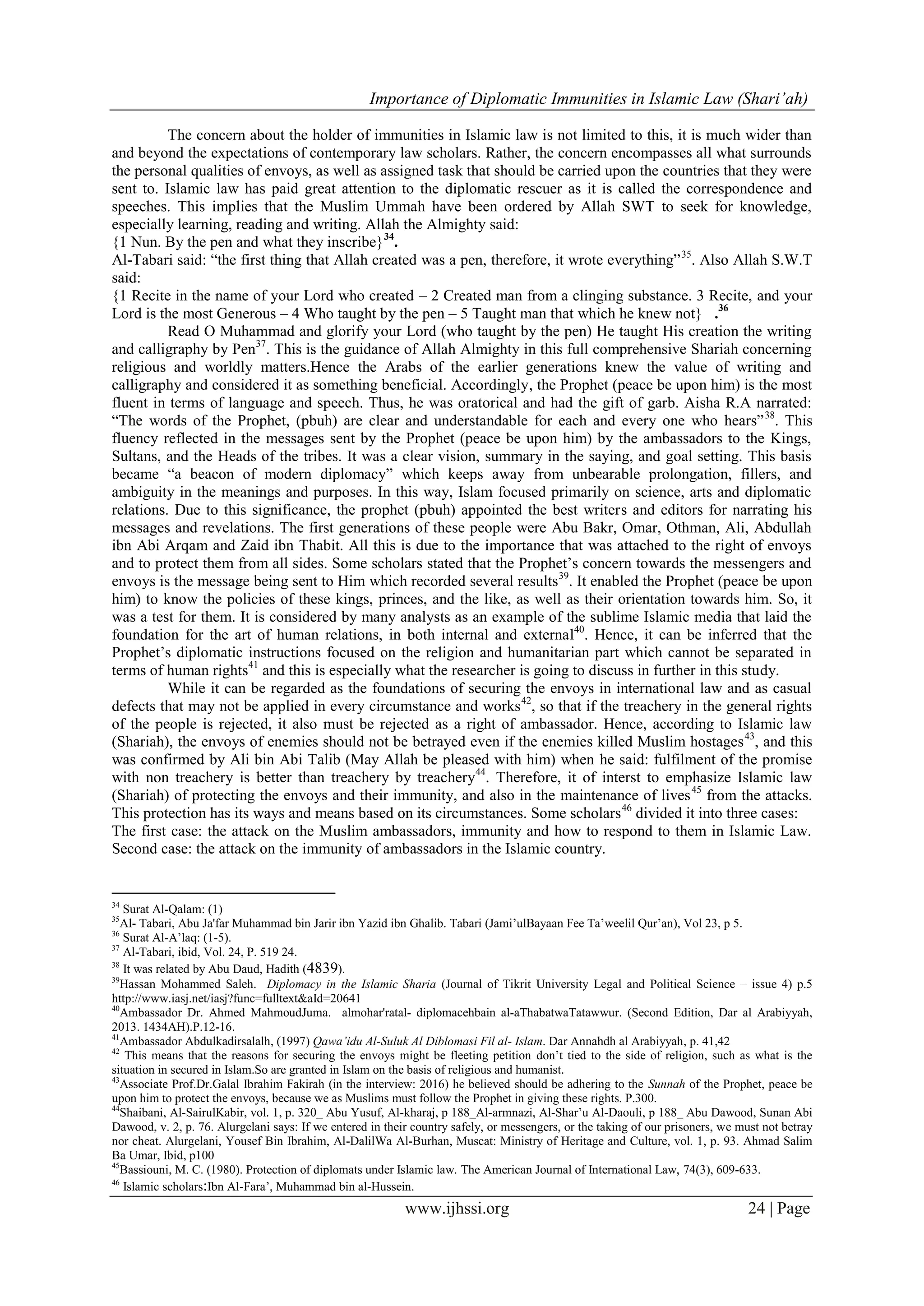 Importance of Diplomatic Immunities in Islamic Law (Shari’ah) | PDF