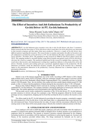 The Effect of Incentives And Job Enthusiasm To Productivity of Go-Jek ...