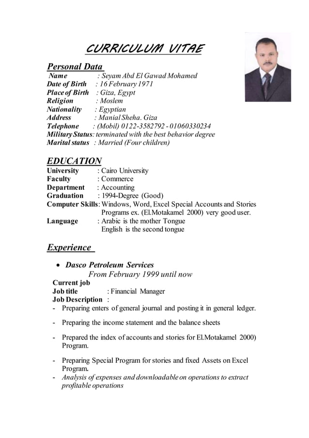 CV English seyam - Copy | DOCX | Business Accounting & Finance | Business