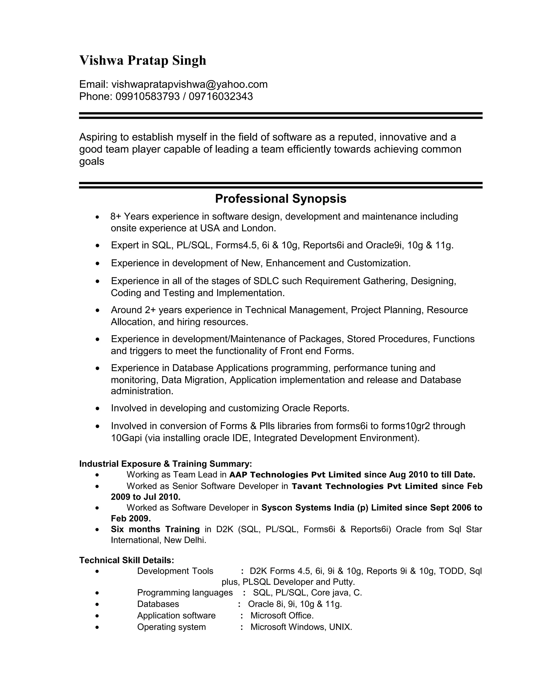 vishwa_resume | DOC | Databases | Computer Software and Applications