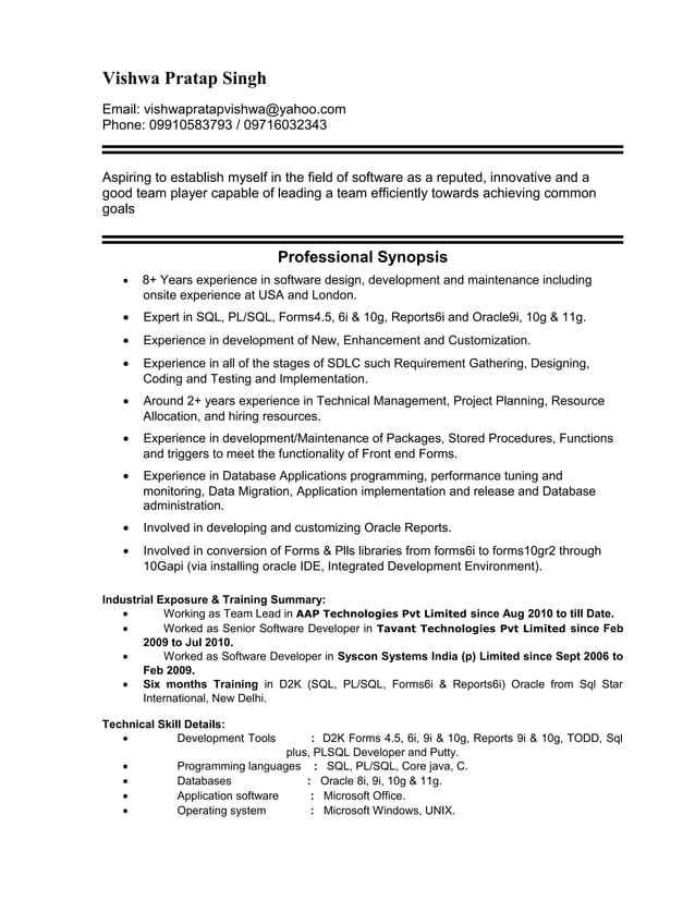 vishwa_resume | DOC | Databases | Computer Software and Applications