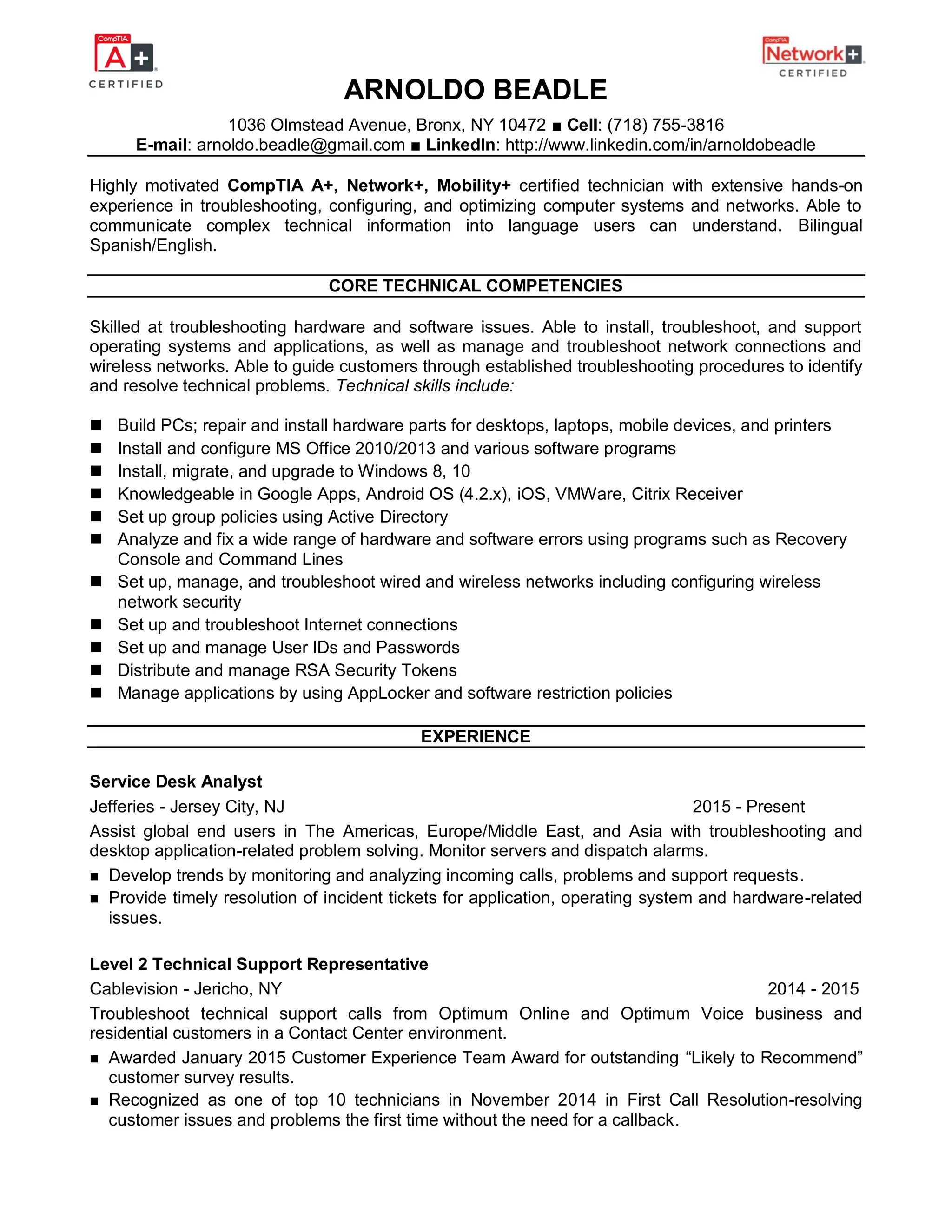 Arnoldo Beadle Résumé | PDF