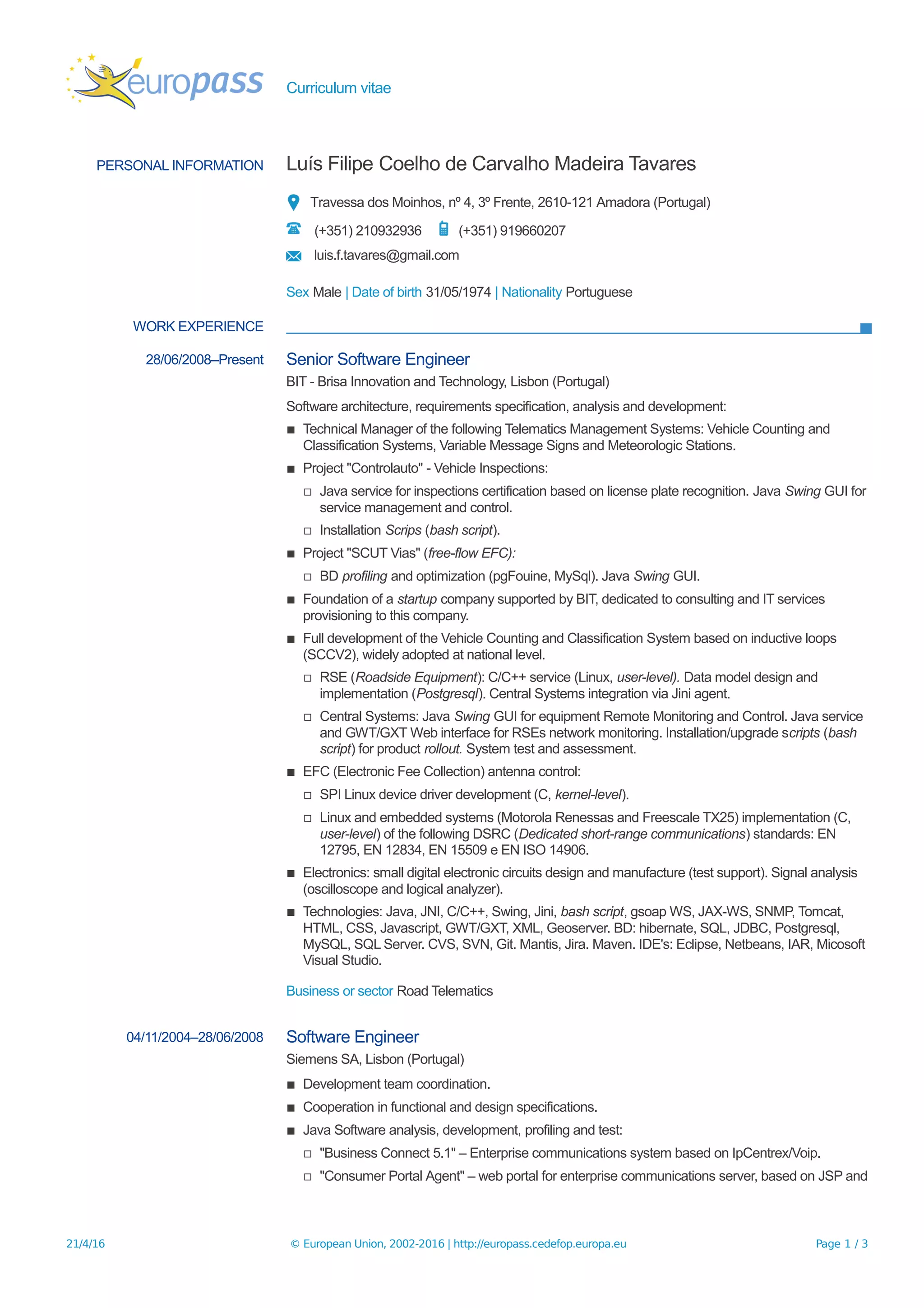 CV-Europass-LuisTavares-EN | PDF