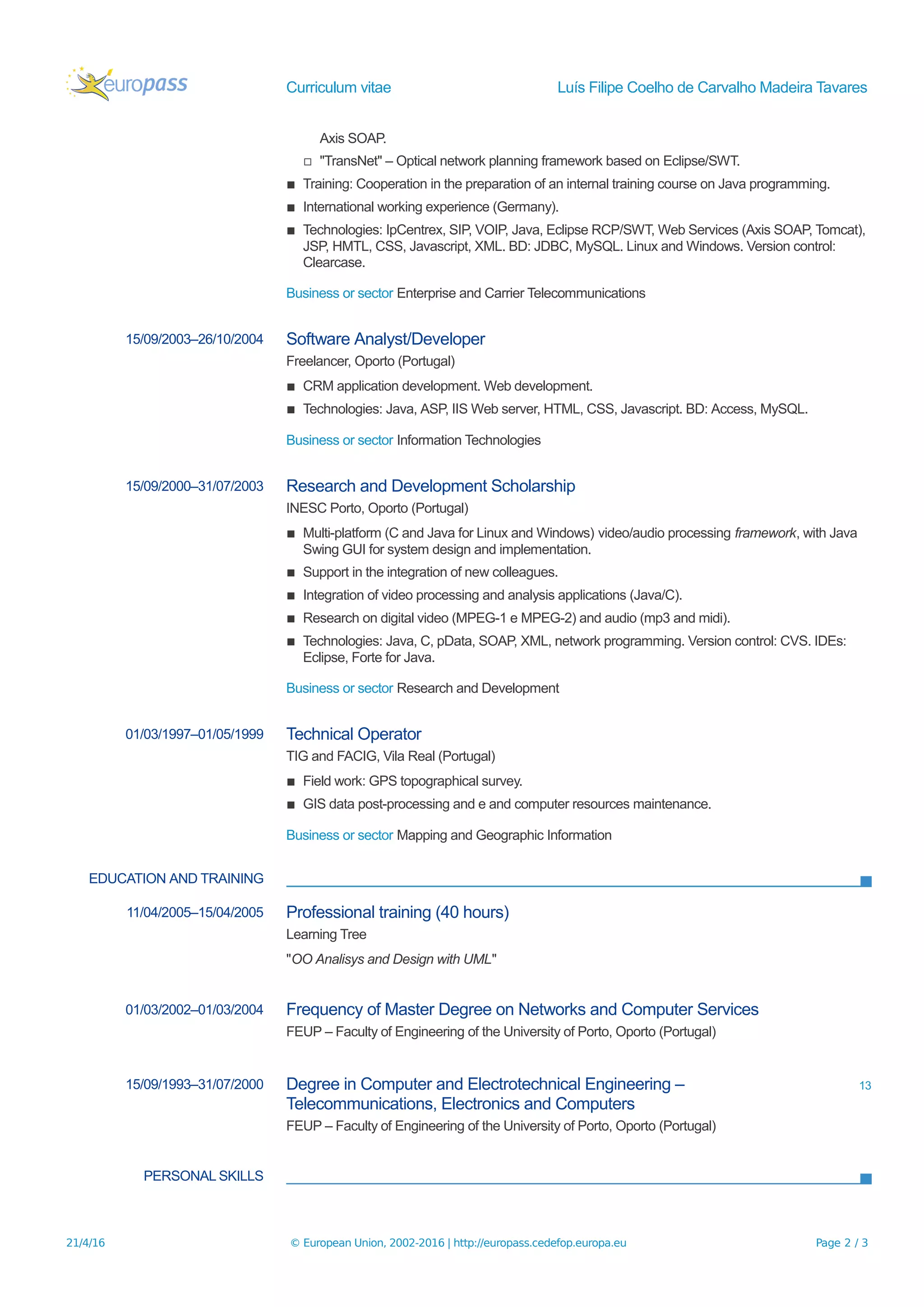 CV-Europass-LuisTavares-EN | PDF