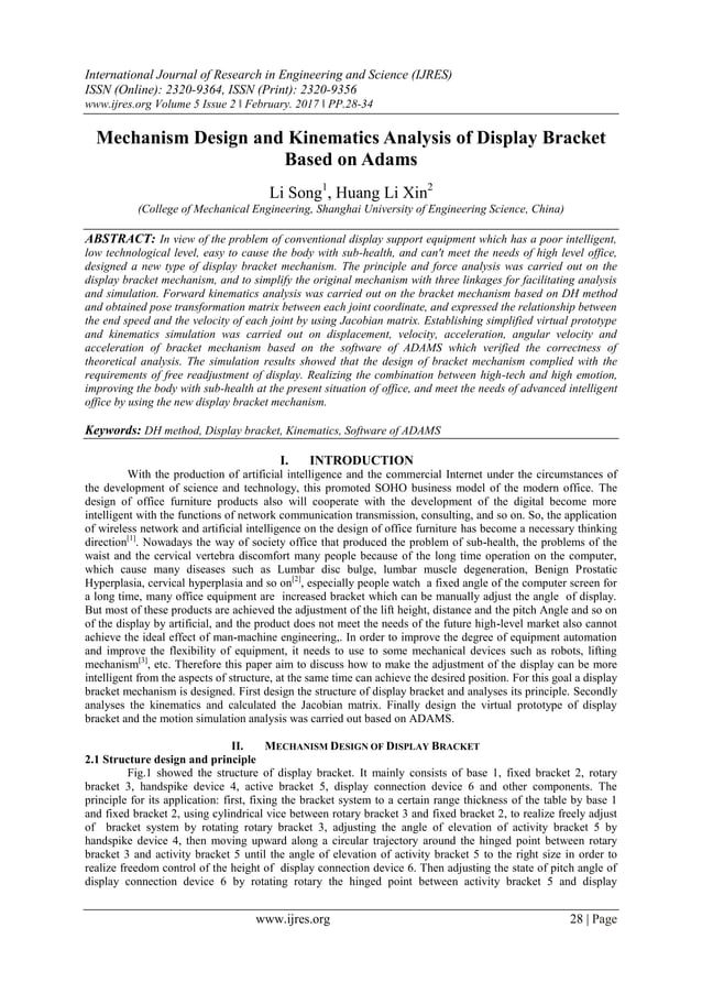 Mechanism Design and Kinematics Analysis of Display Bracket Based on ...