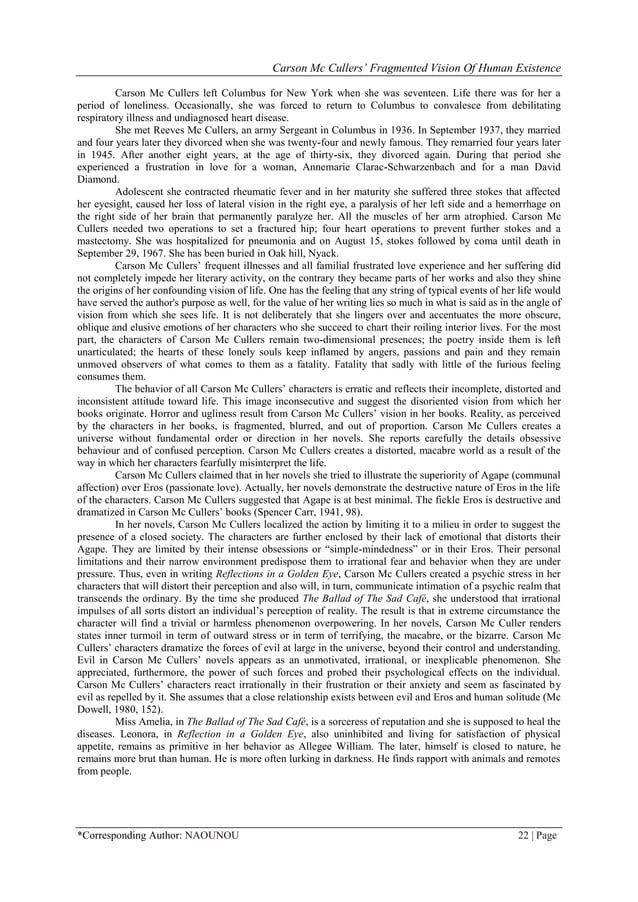 Carson Mc Cullers’ Fragmented Vision of Human Existence | PDF