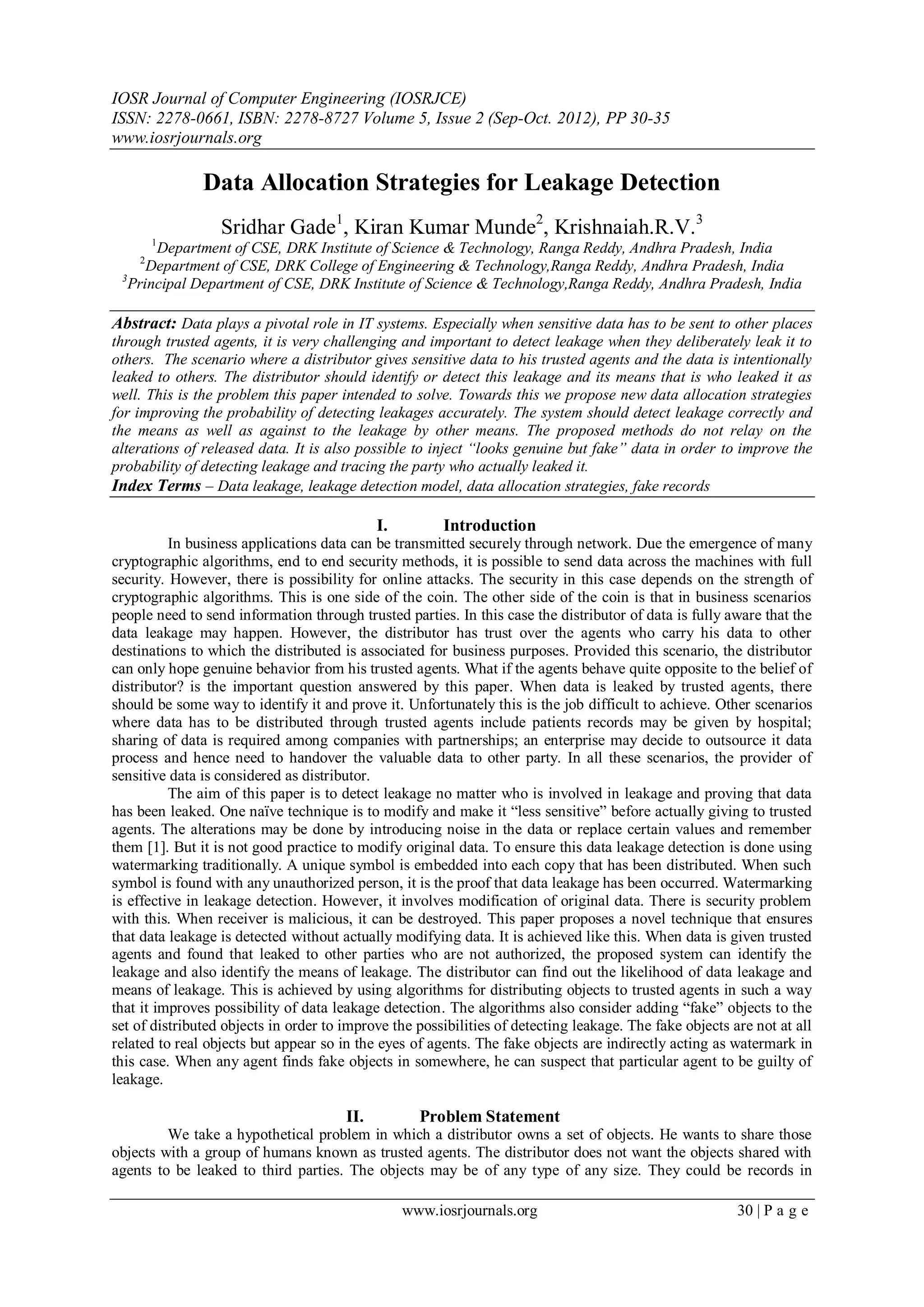 Data Allocation Strategies for Leakage Detection | PDF