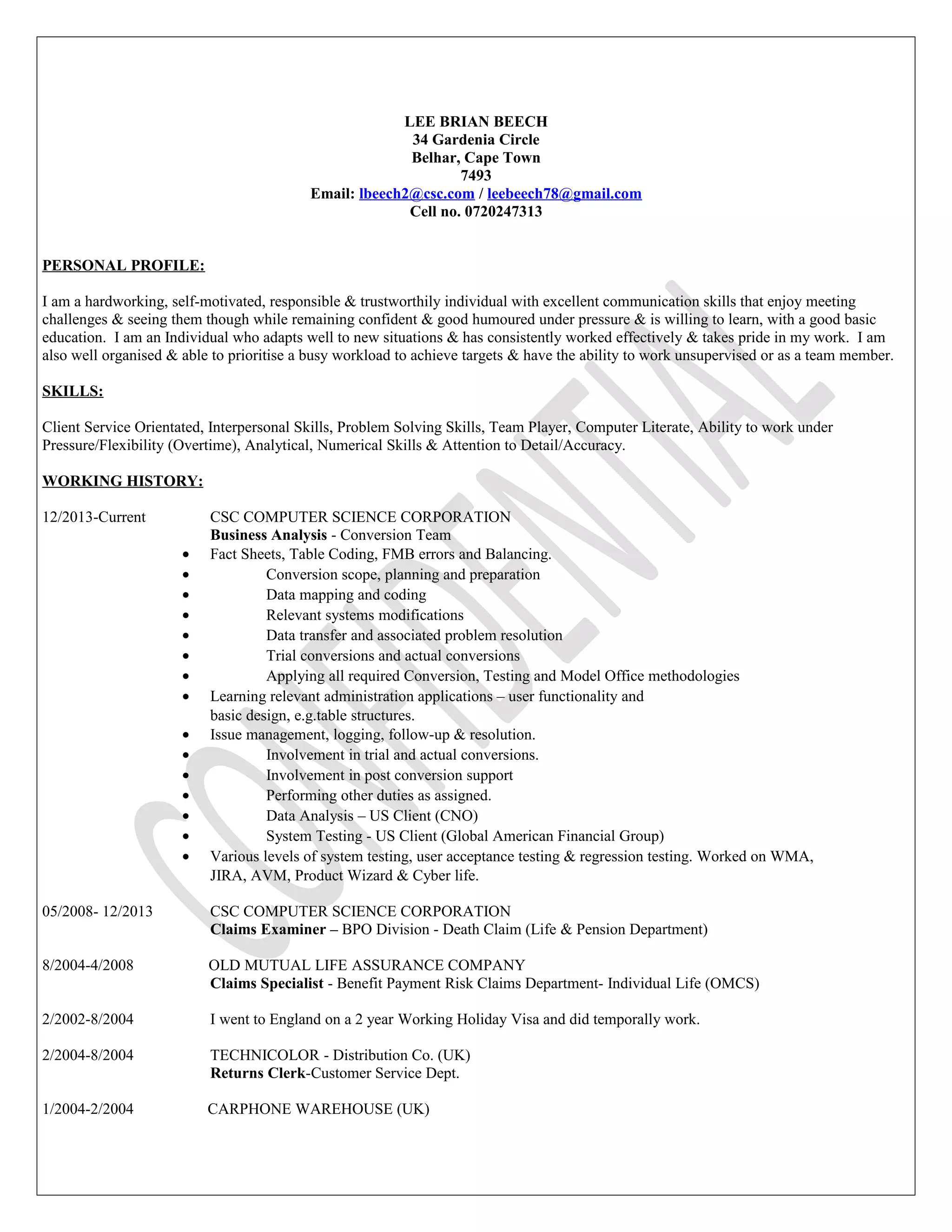 LEE BEECH CV | PDF