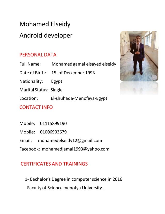 mohamed gamal elseidy cv | DOCX | Internet | Computing