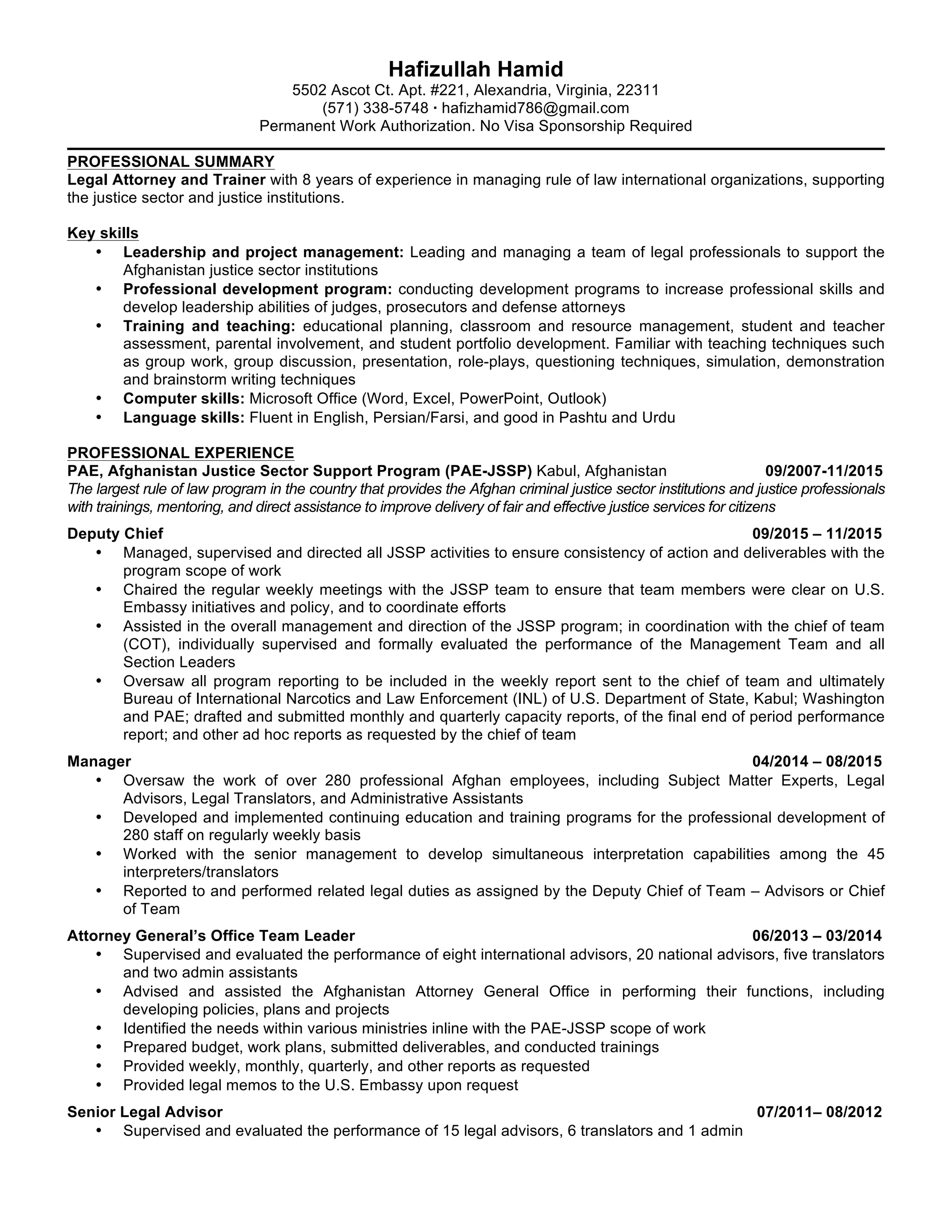 Hafizullah Hamid Resume | PDF