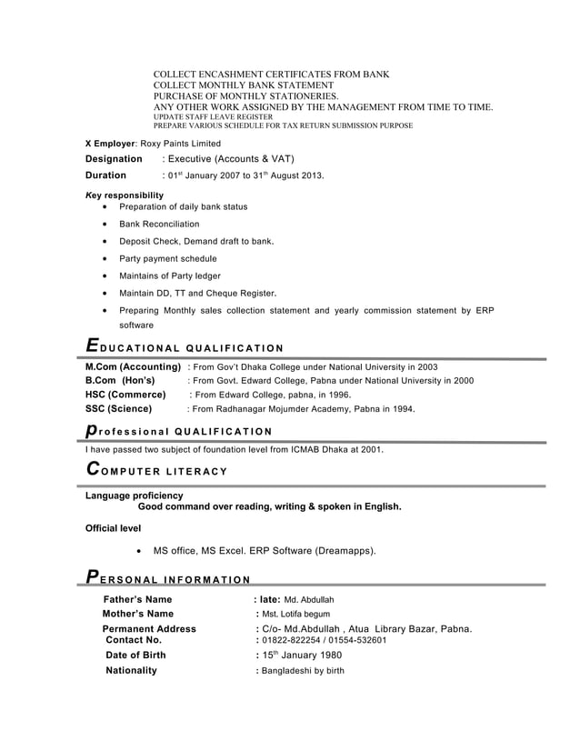 kamruzzaman Resume | DOC | Business Accounting & Finance | Business
