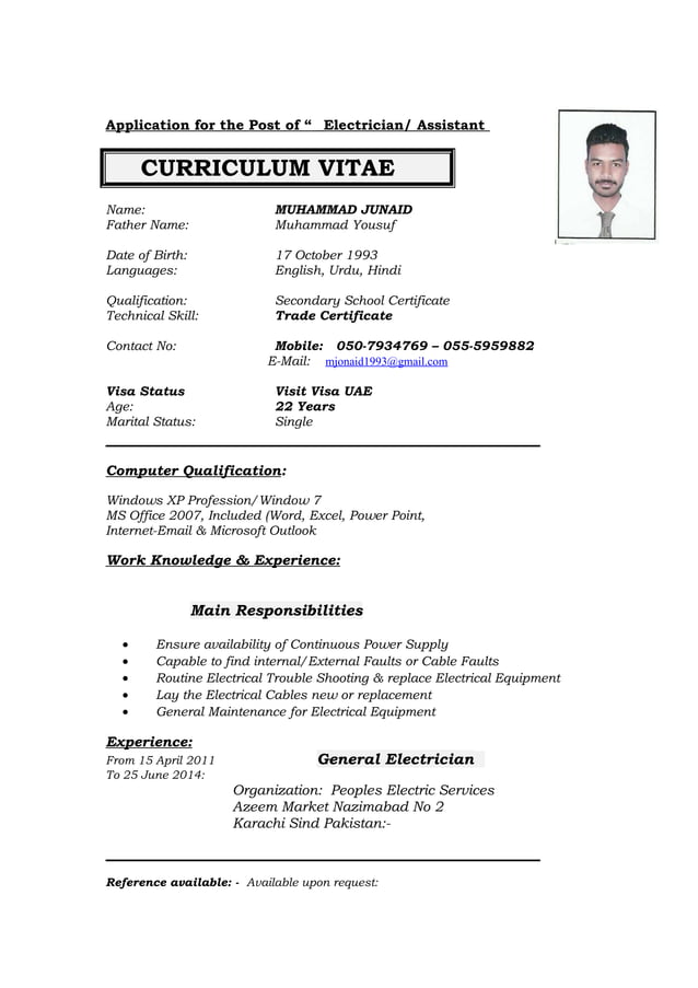 Junaid CV Elect | DOC