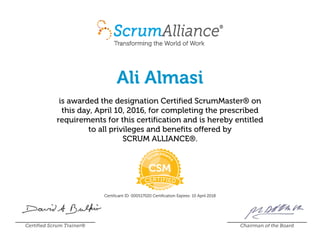 Ali Almasi-ScrumAlliance_CSM_Certificate | PPT