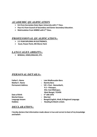 Resume of Pradip Bera new | PDF