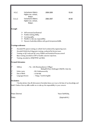 Gopinath resume | DOCX