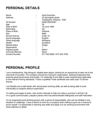 HENK KOORTZEN - CV2_2 | PDF