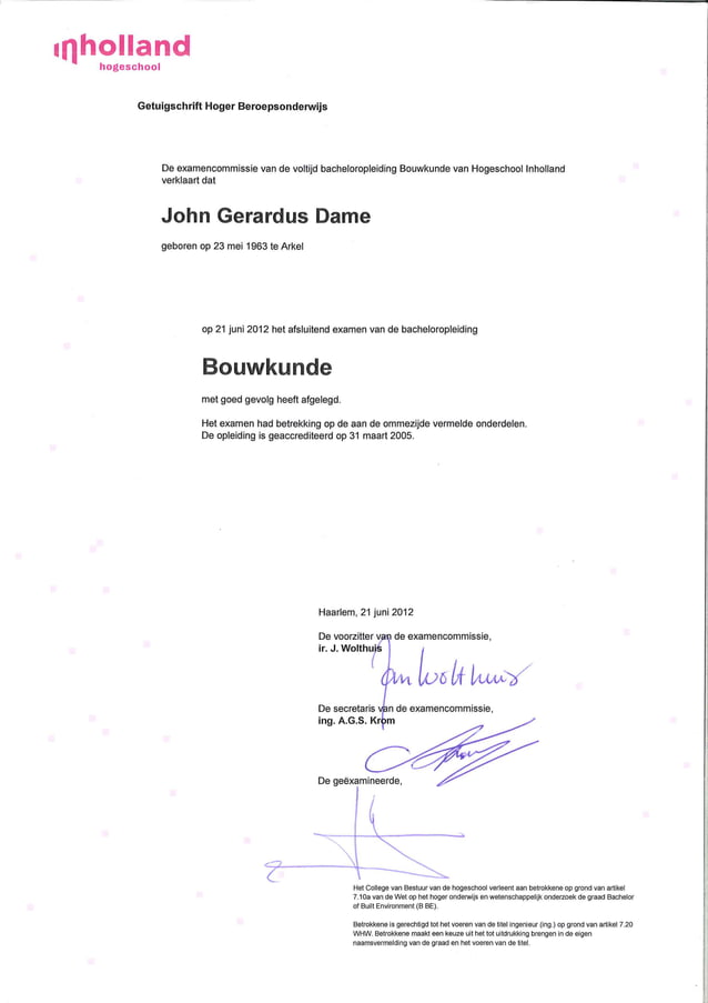 HTS Bouwkunde diploma | PDF