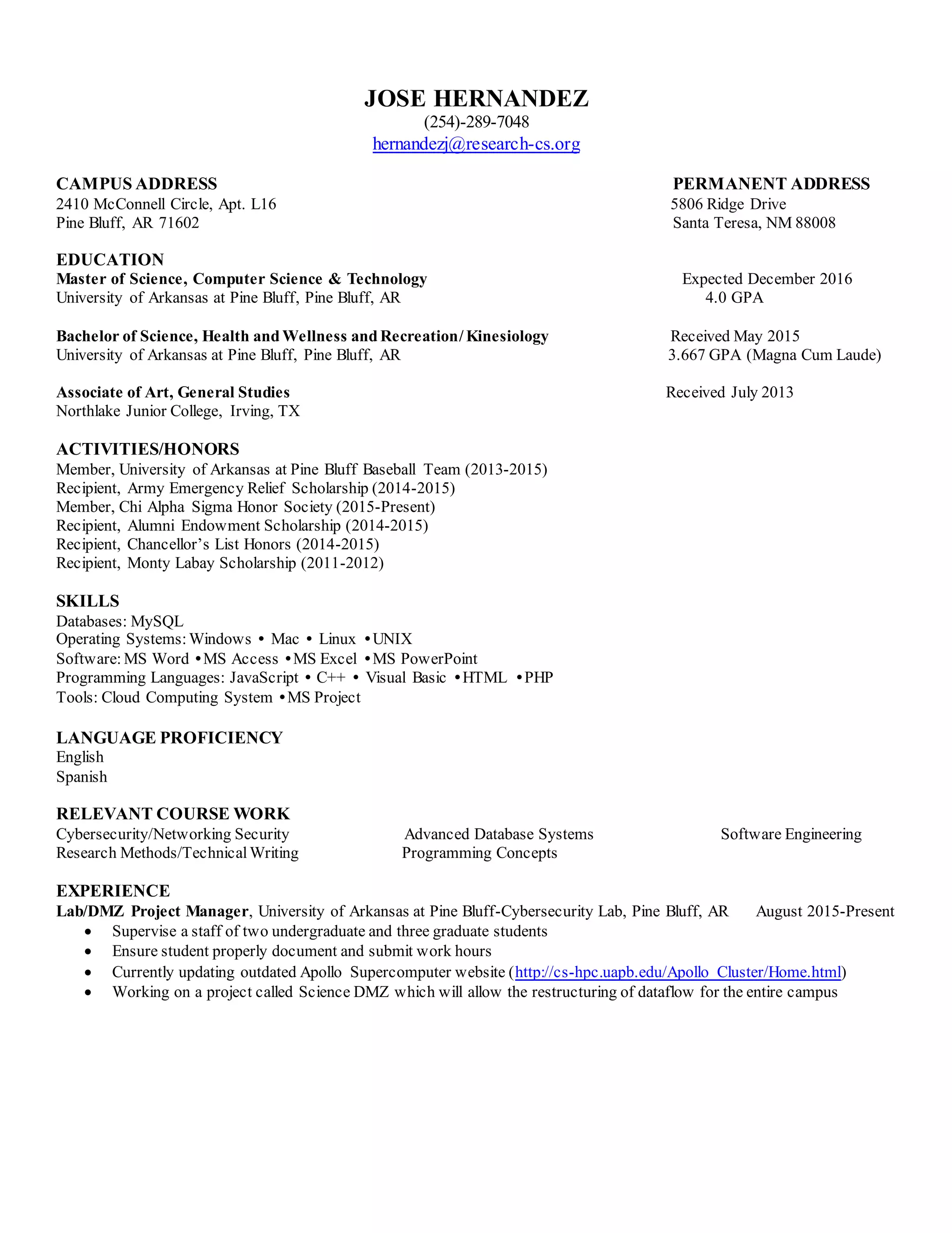 JOSE HERNANDEZ Resume | DOCX | Computing | Technology & Computing