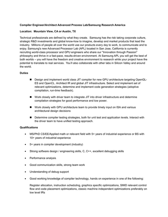 Compiler Engineer_Architect SAMSUNG | PDF