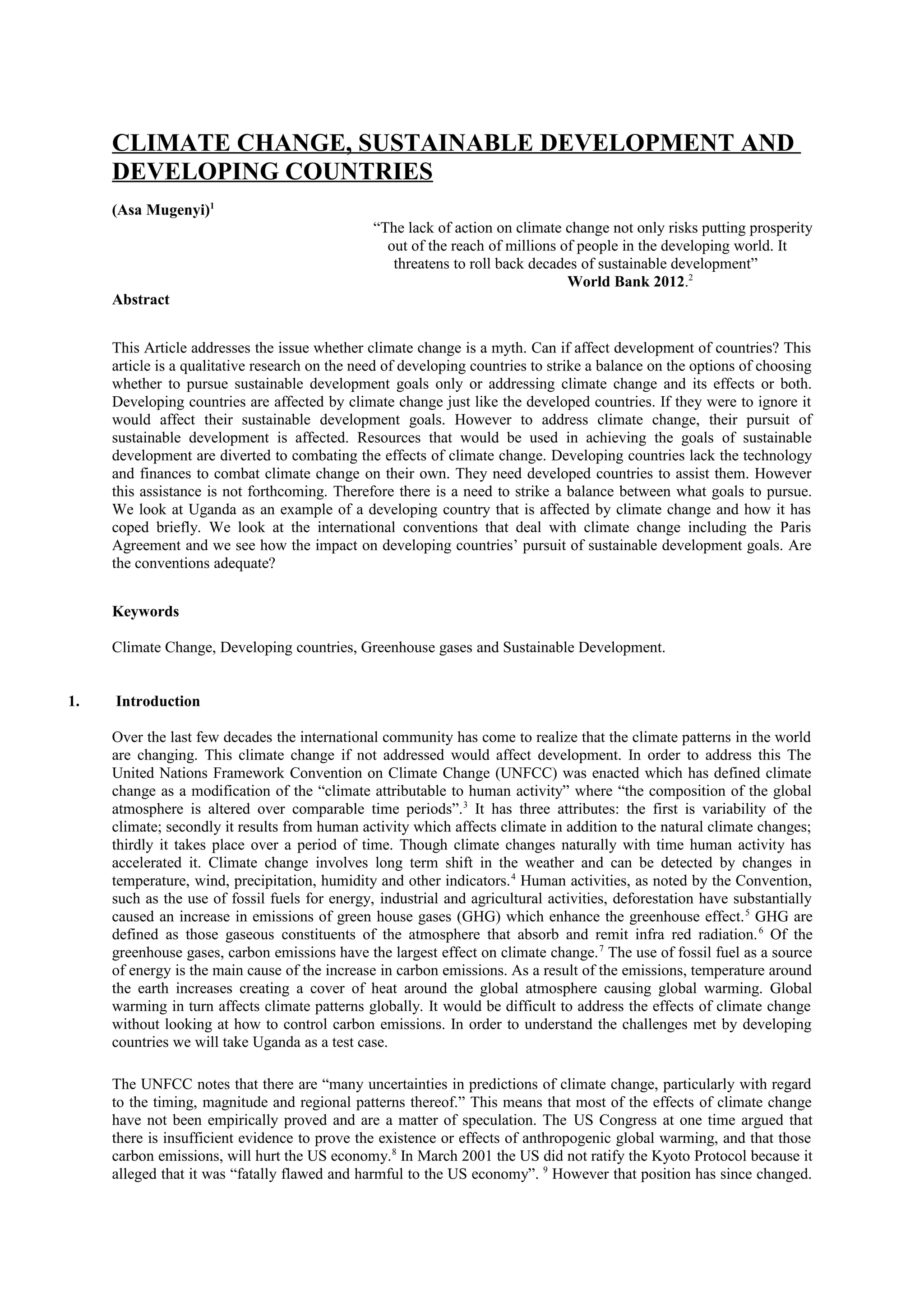 Climate Change, sustainable development and developing countries (E) | PDF